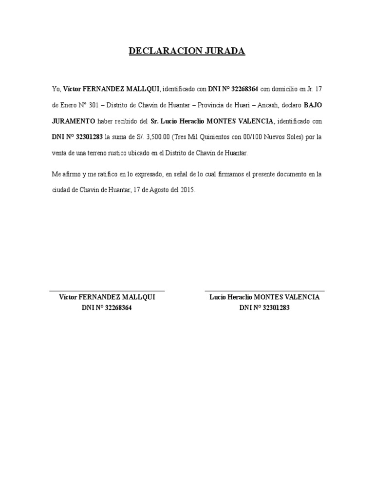 Declaracion Jurada | PDF | Derecho