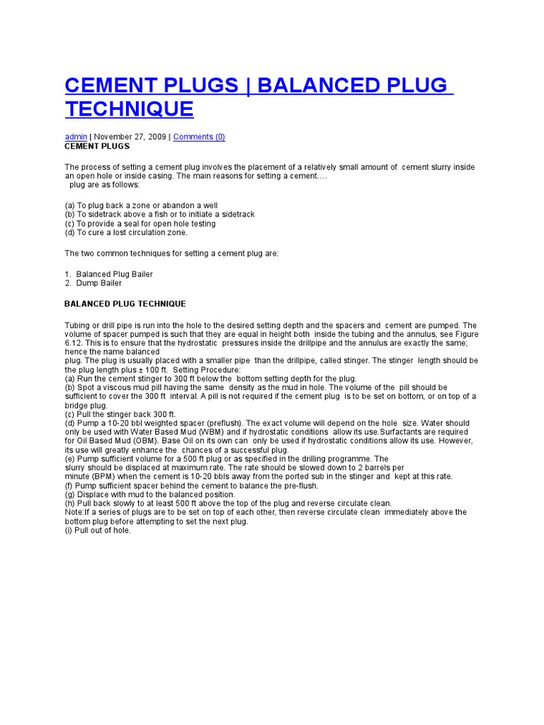 Balanced Cement Plug Technique | PDF | Gases | Civil Engineering