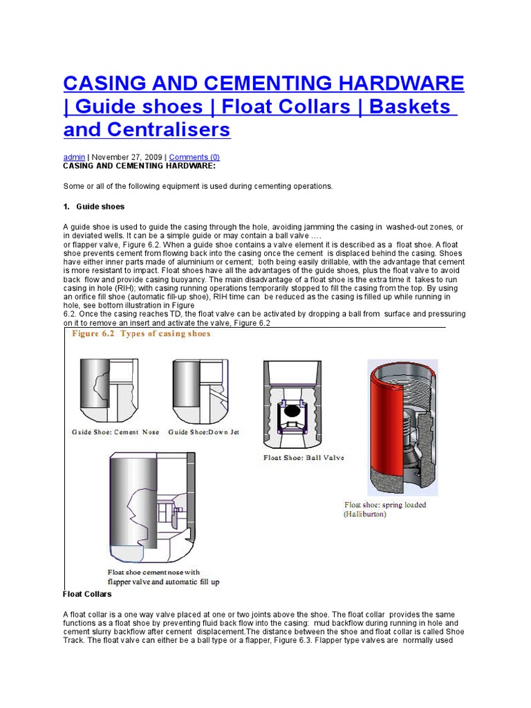 Casing and Cementing Hardware Guide | PDF | Casing (Borehole) | Buoyancy
