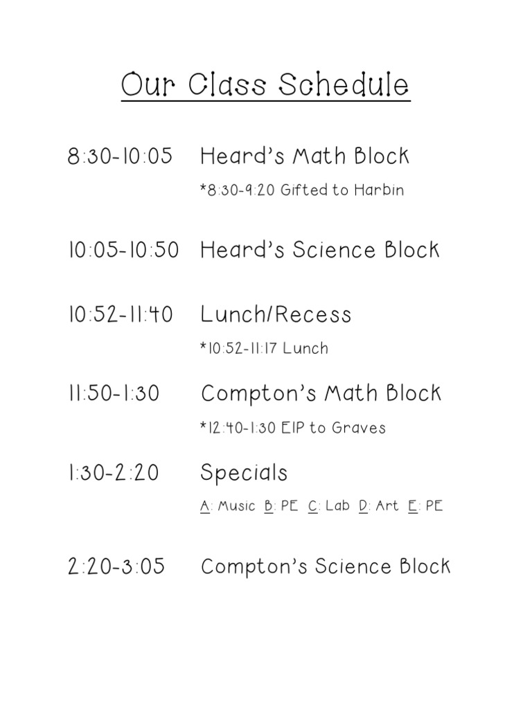 Our Class Schedule | PDF | Language Arts & Discipline | Art