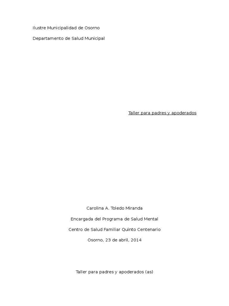 Taller para Padres y Apoderados | PDF | Salud mental | Familia