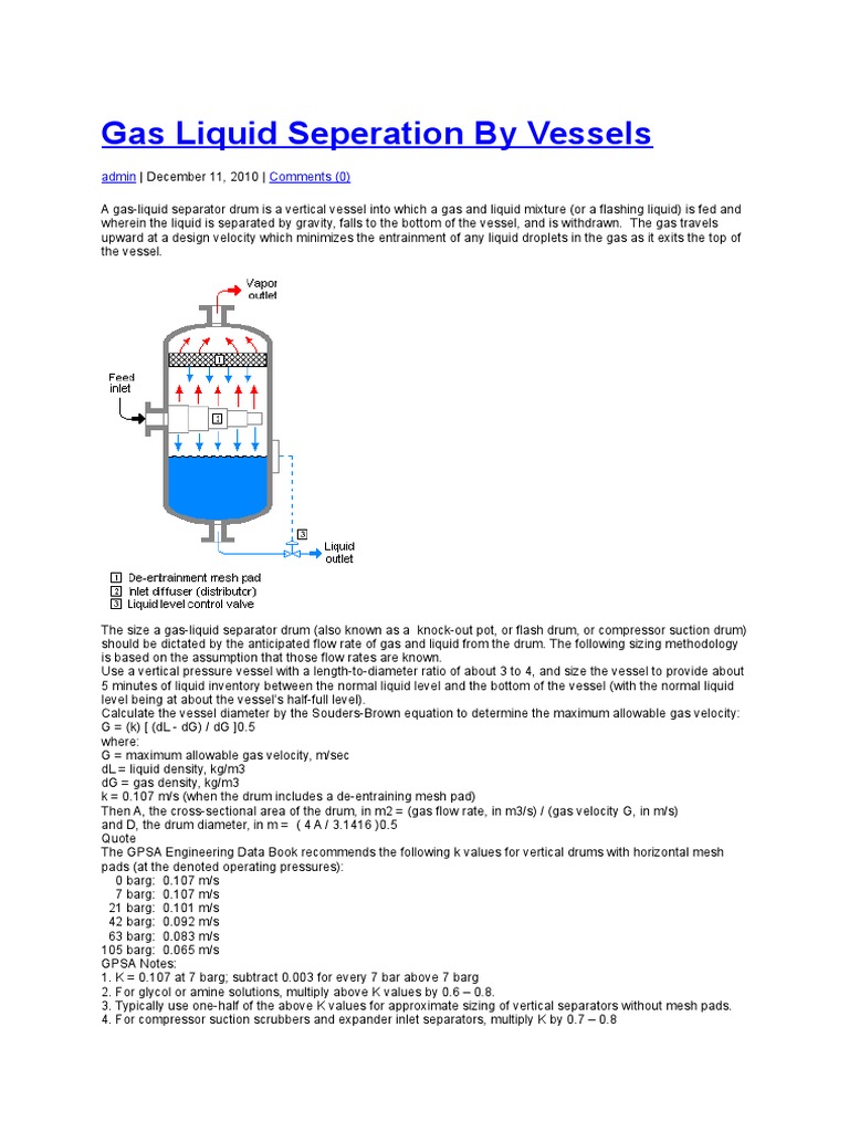 Gas-Liquid Separator Design Guide | PDF | Statistical Mechanics | Liquids