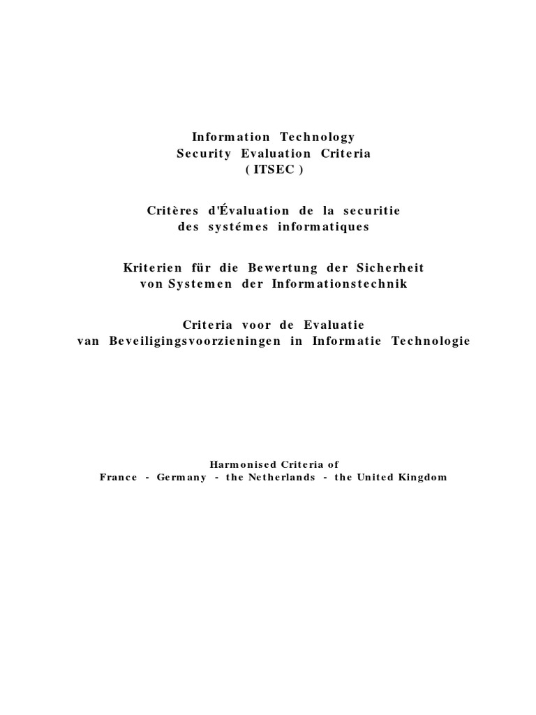 Information Technology Security Evaluation Criteria (ITSEC) | PDF ...