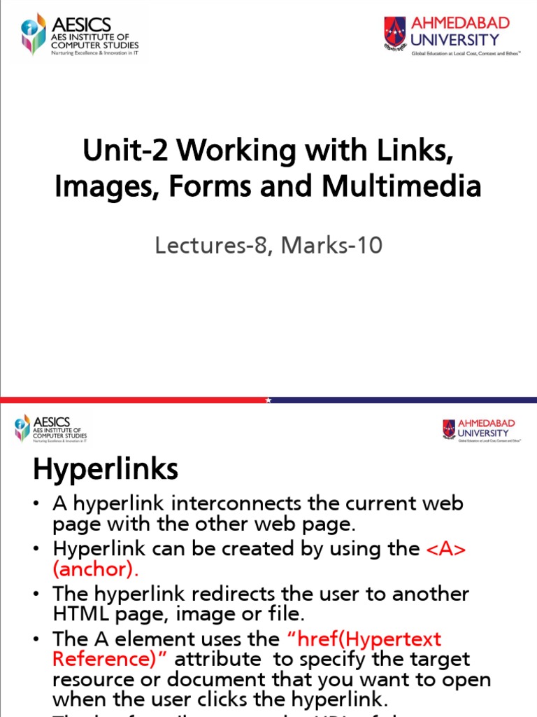Unit-2 Working With Links, Images, Forms and Multimedia PDF | PDF | Hyperlink | Html Element
