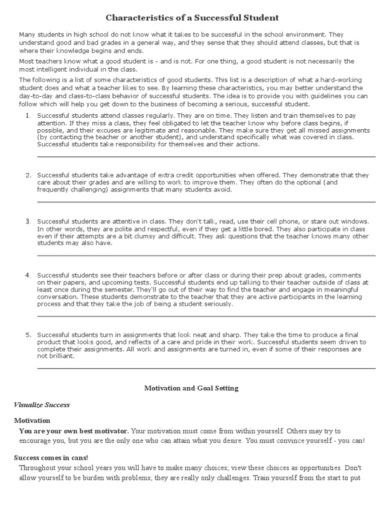 Characteristics of A Successful Student | PDF | Reading Comprehension ...