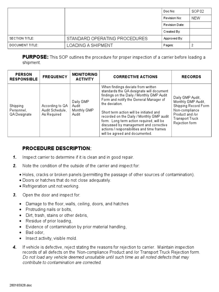 SOP Loading A Shipment | PDF