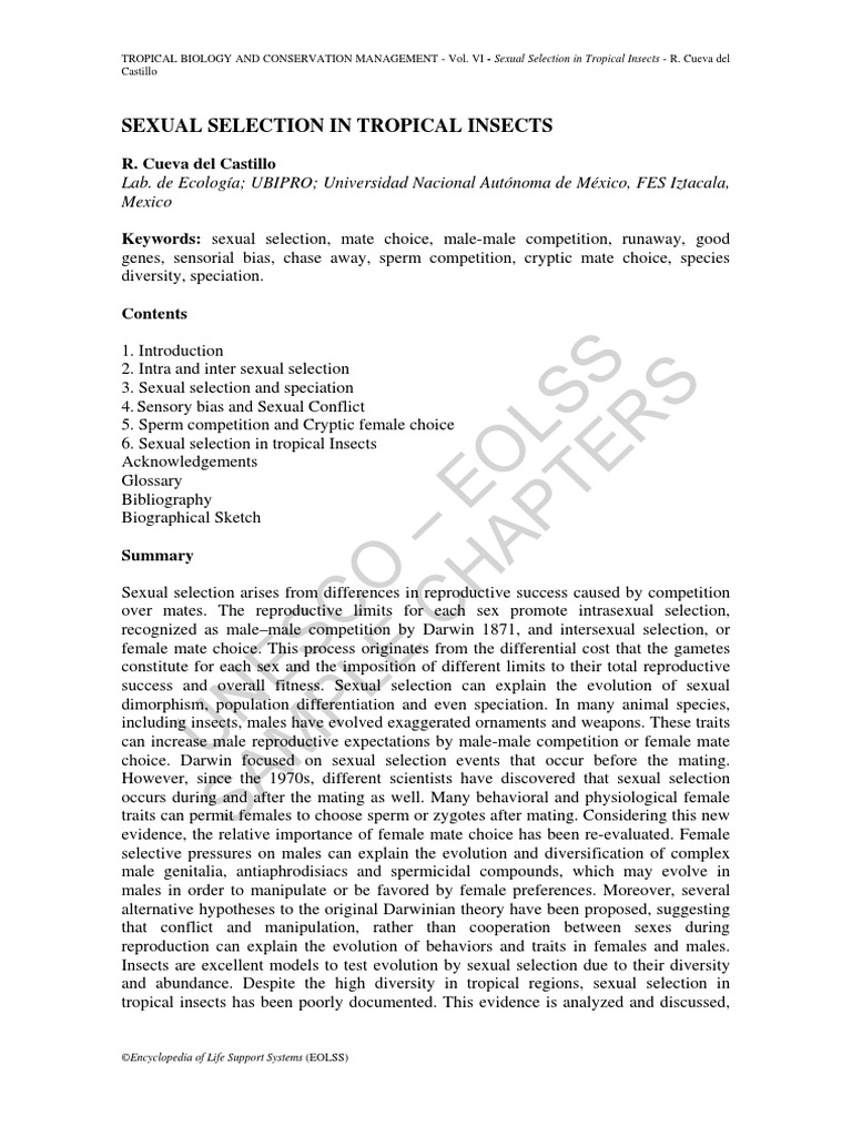 Sexual Selection in Tropical Insects | PDF | Sexual Selection | Natural ...
