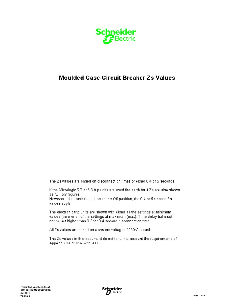 NS and NSX - Zs Values | PDF | Power Engineering | Components