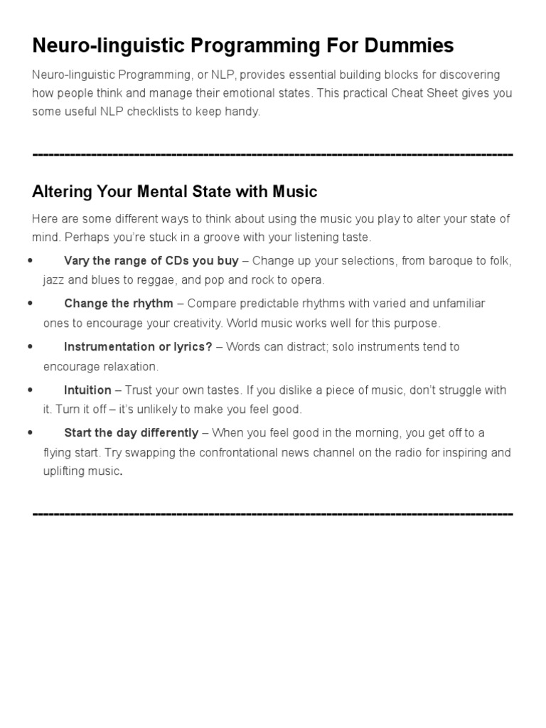 NLP For Dummies | PDF | Neuro Linguistic Programming | Phobia