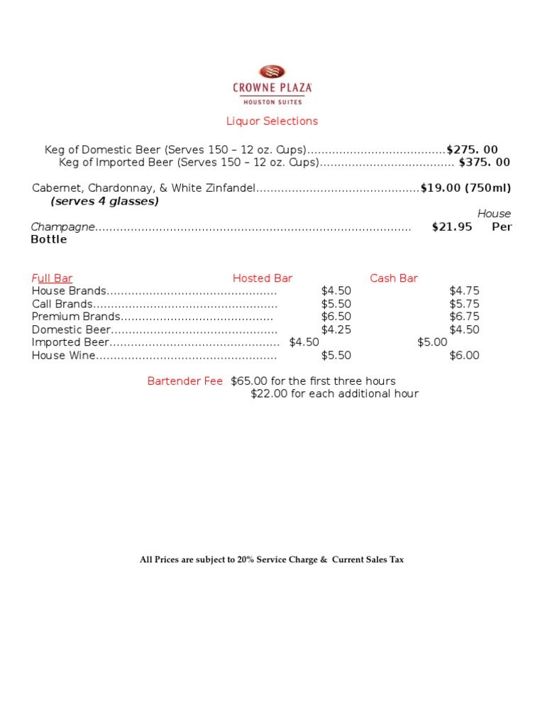 Liquor Pricing and Bar Options | PDF