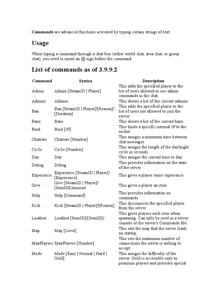 Comandos Server Unturned | PDF | Server (Computing) | System Software