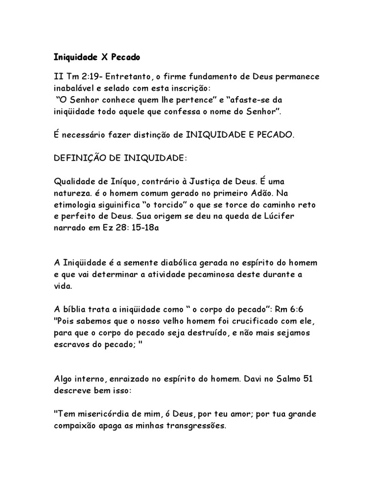 Iniquidade X Pecado | PDF | Pecado | Comportamento e experiência religiosa