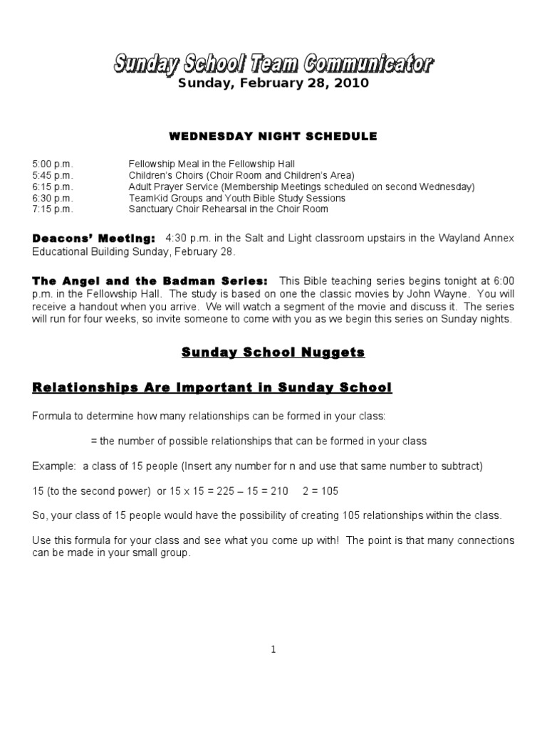 Sunday School Team Communicator | PDF | Christian Denominational ...