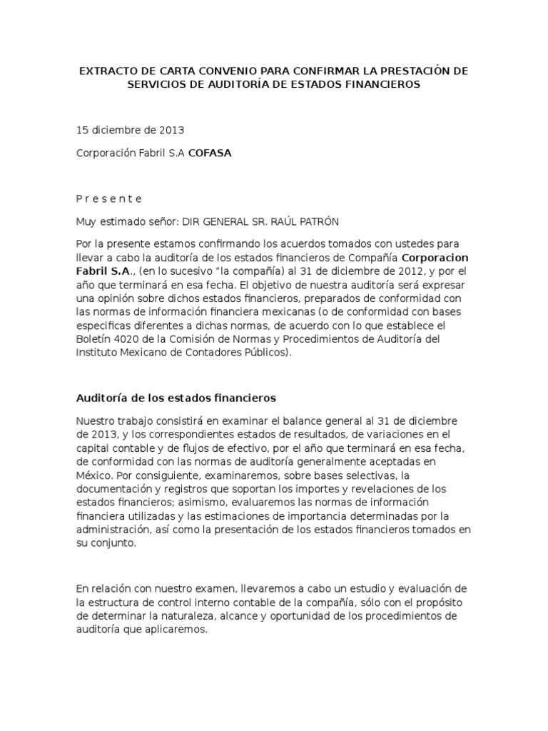 Carta Convenio