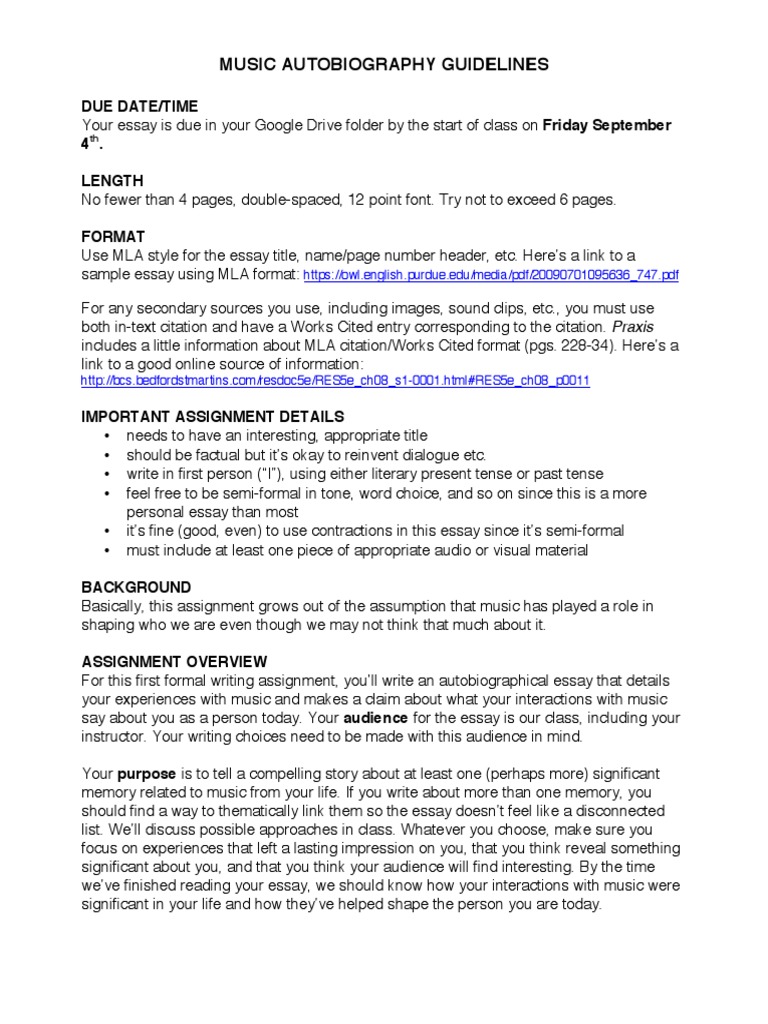 Music Autobiography Guidelines | PDF | Essays | Cognition