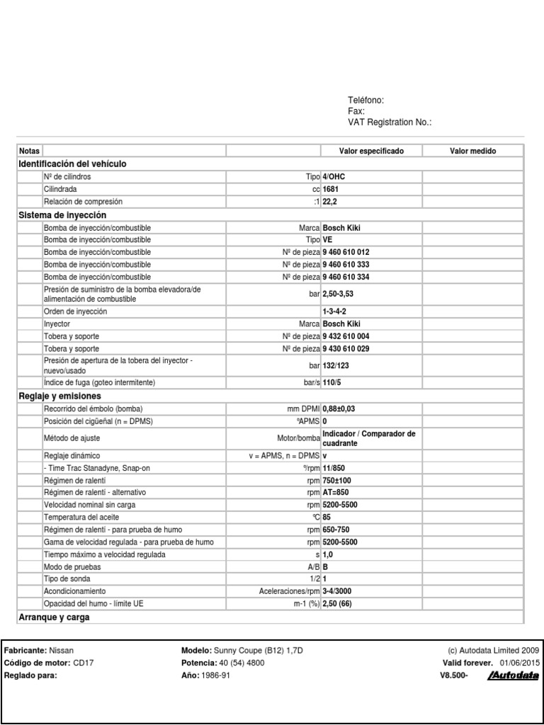 Especificaciones del Motor Nissan CD17 | PDF | Transmisión (Mecánica ...
