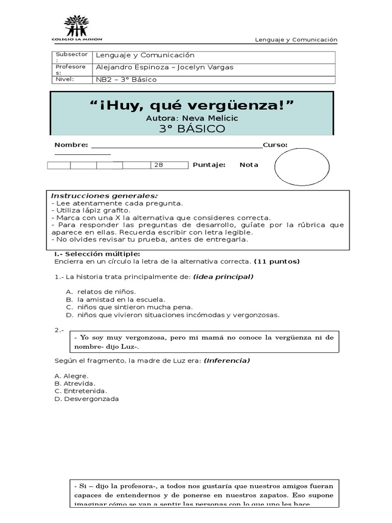 Prueba Huy Que Verguenza | PDF | Lectura (proceso)