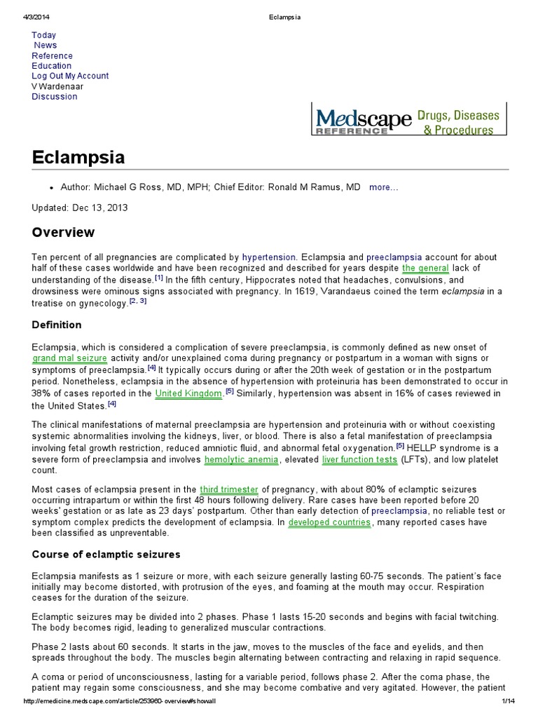 Eclampsia From Medscape | PDF | Medical Specialties | Clinical Medicine