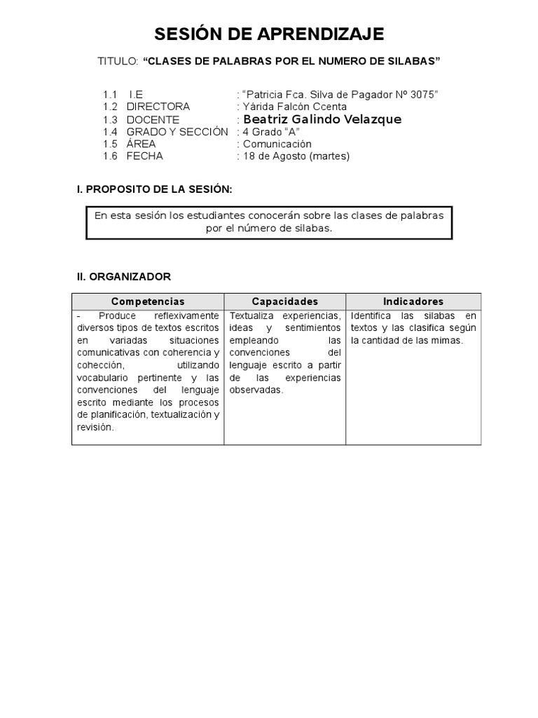 Clases de Palabras Por El Numero de Silabas | PDF | Sílaba | Ciencia ...