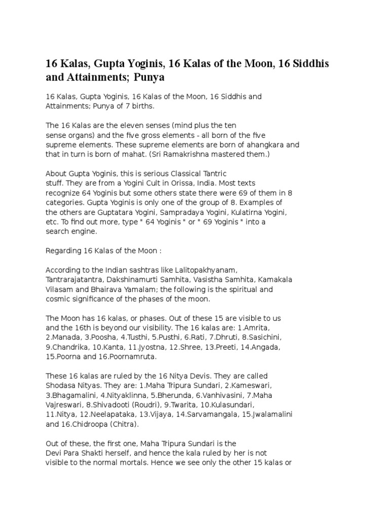16 Kalas | Download Free PDF | Hindu Tantra | Āstika