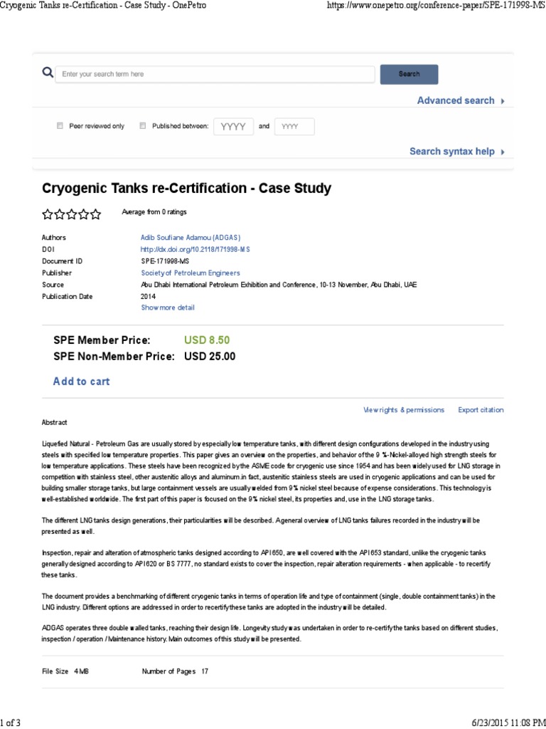 Cryogenic Tanks Re-Certification - Case Study - OnePetro | PDF | Liquefied Natural Gas | Cryogenics