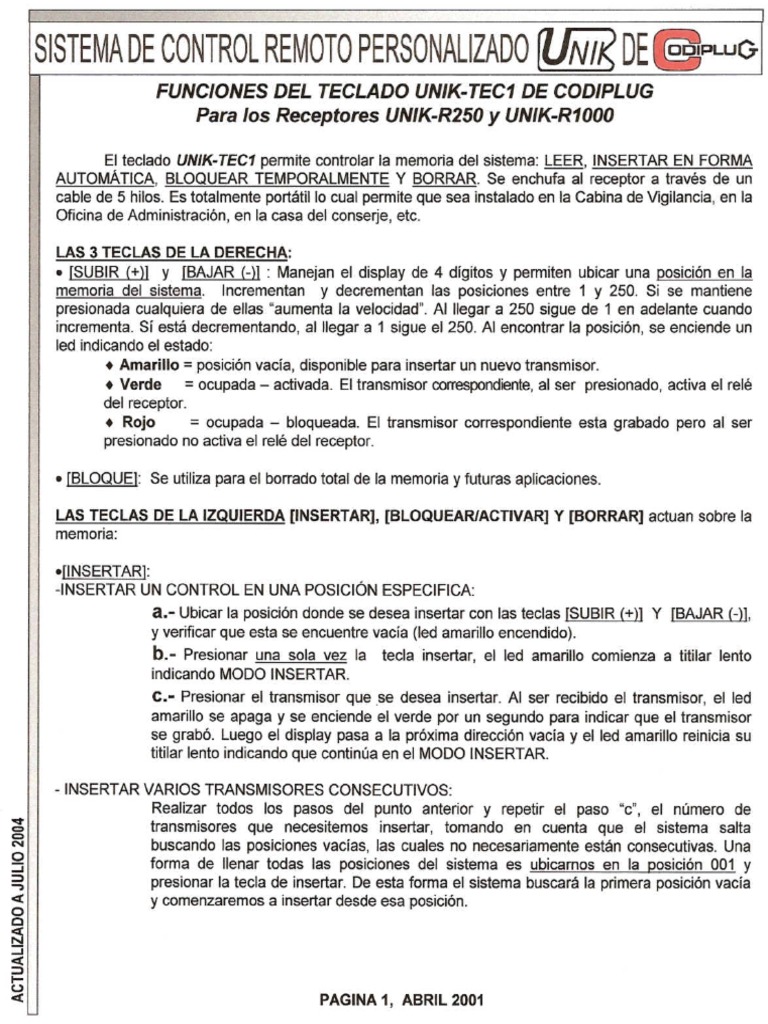 Instructivo Teclado Unik-Tec1 PDF | PDF