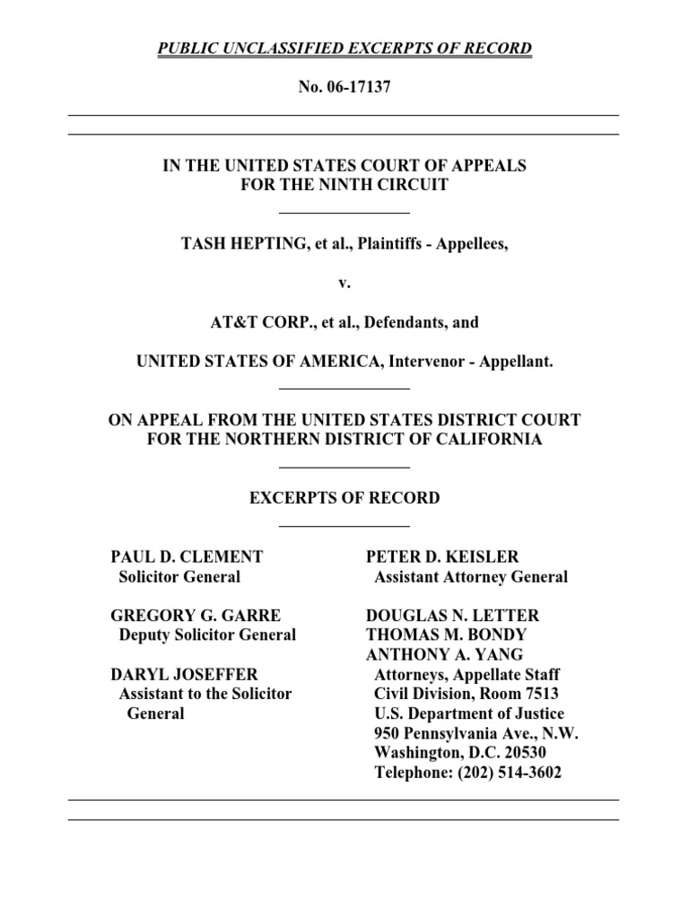 00664-Hepting Excerpts of Record | Download Free PDF | At&T | Class Action