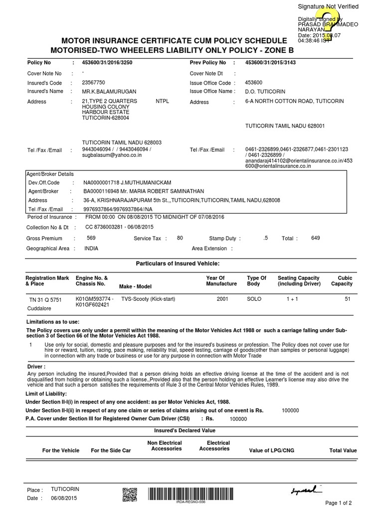 Motorised-Two Wheelers Liability Only Policy - Zone B Motor Insurance ...