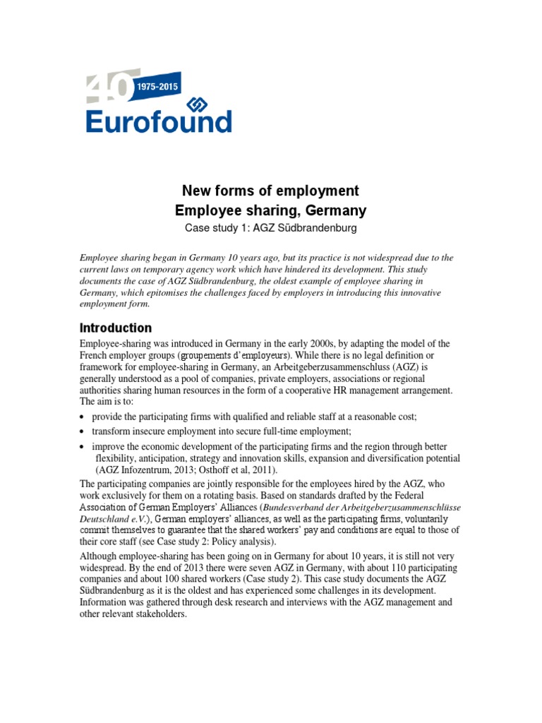 New Forms of Employment Employee Sharing, Germany: Case Study 1: AGZ ...
