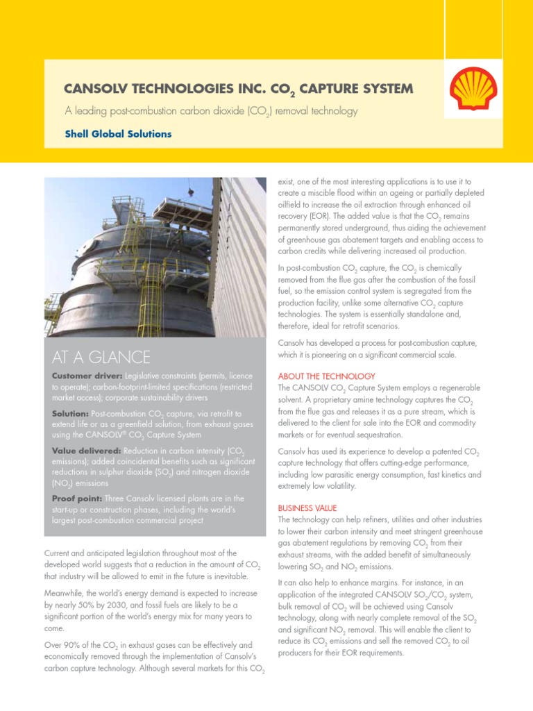 Factsheet Cansolv Co2 | PDF | Carbon Dioxide | Exhaust Gas