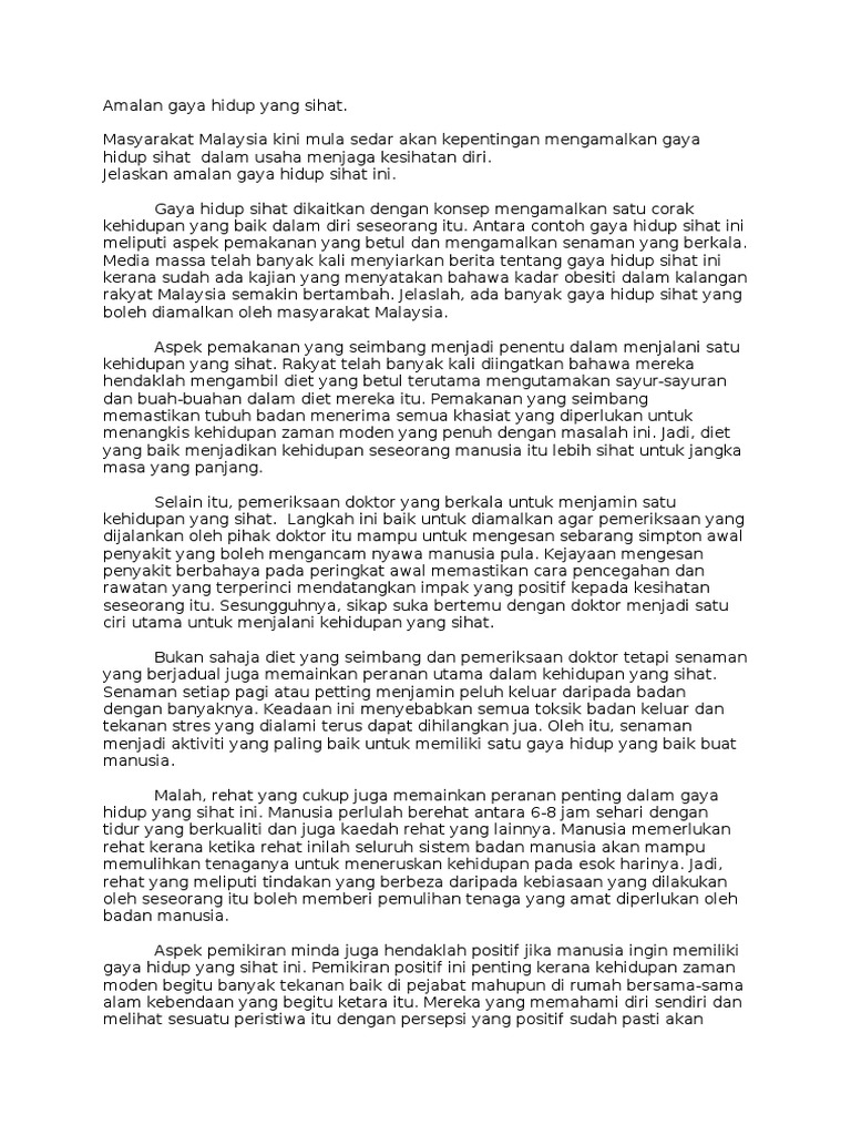 Amalan Gaya Hidup Yang Sihat | PDF