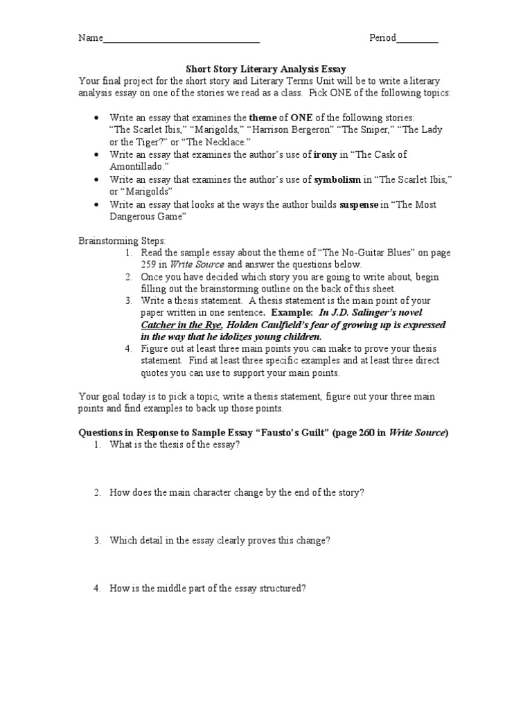 Short Story Literary Analysis Essay | PDF | Essays | Thesis