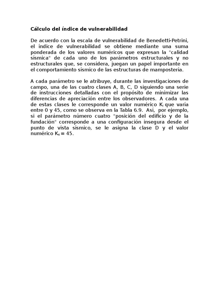 Cálculo Del índice De Vulnerabilidad Pdf