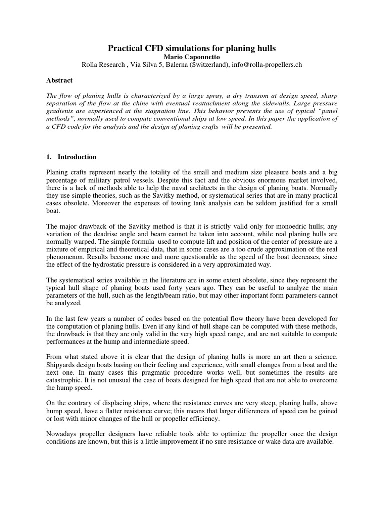 Practical CFD Simulations For Planing Hulls | PDF | Hull (Watercraft ...