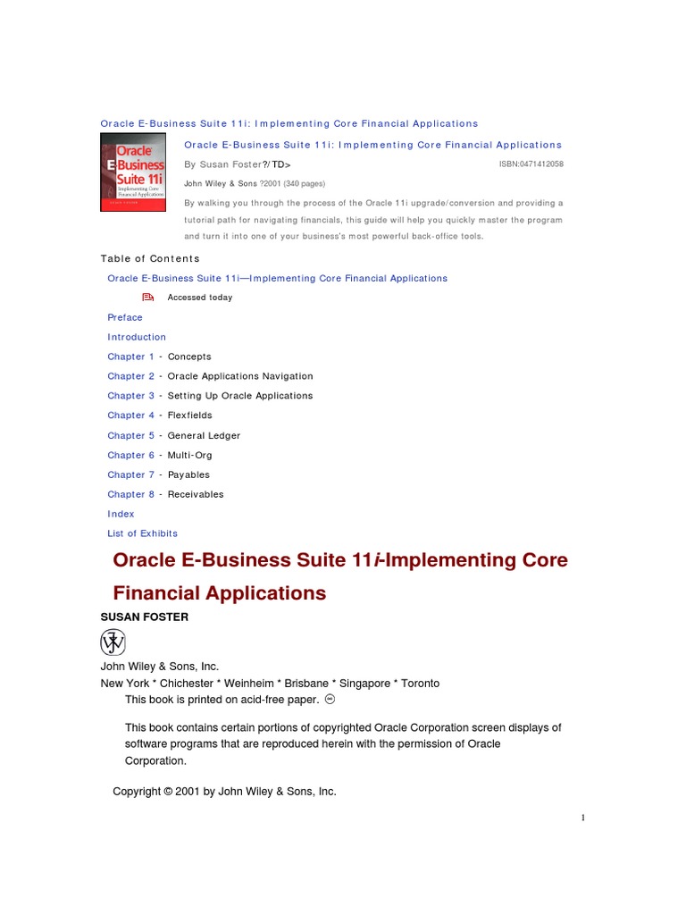 Oracle E Business Suite 11i Implementing Core Financial Applications Pdf Oracle Database