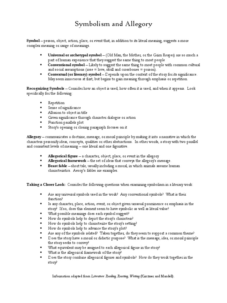 Symbolism and Allegory | PDF | Allegory | Symbols