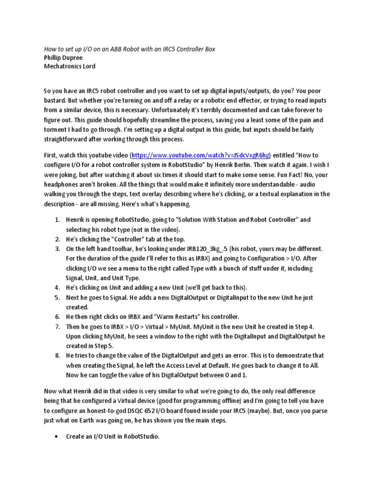 Guide - How To Set Up IO, ABB Robot, IRC5 | PDF | Input/Output | Robot