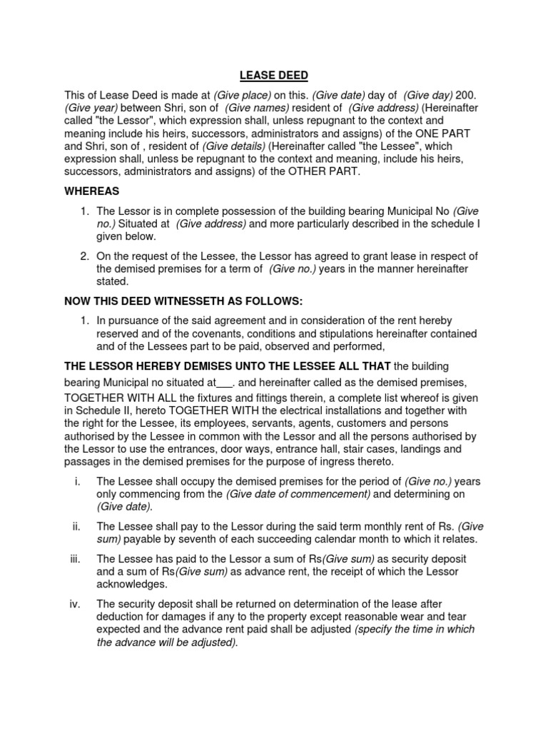 Lease Deed Summary | PDF | Lease | Property