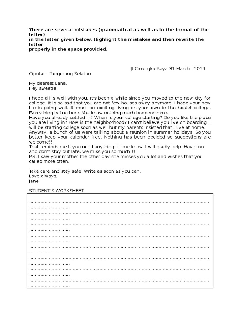 Rewrite of College Letter with Errors | PDF
