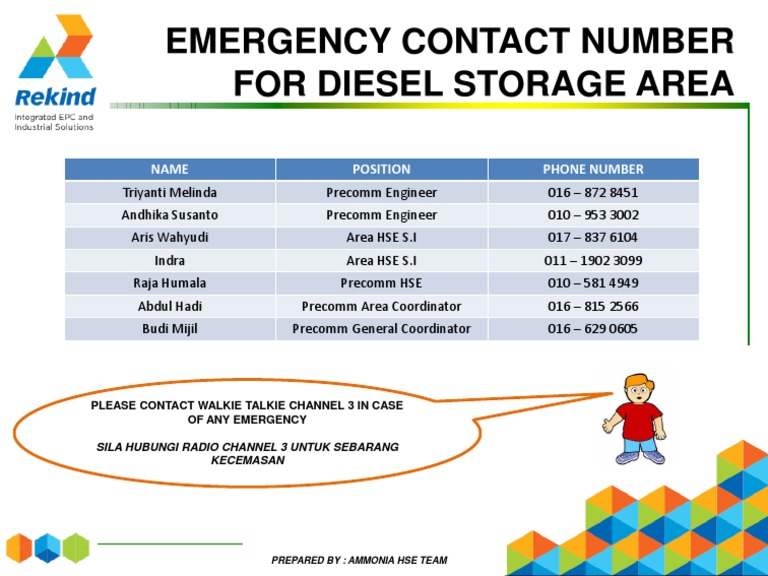 Diesel Storage Area Emergency Contacts | PDF