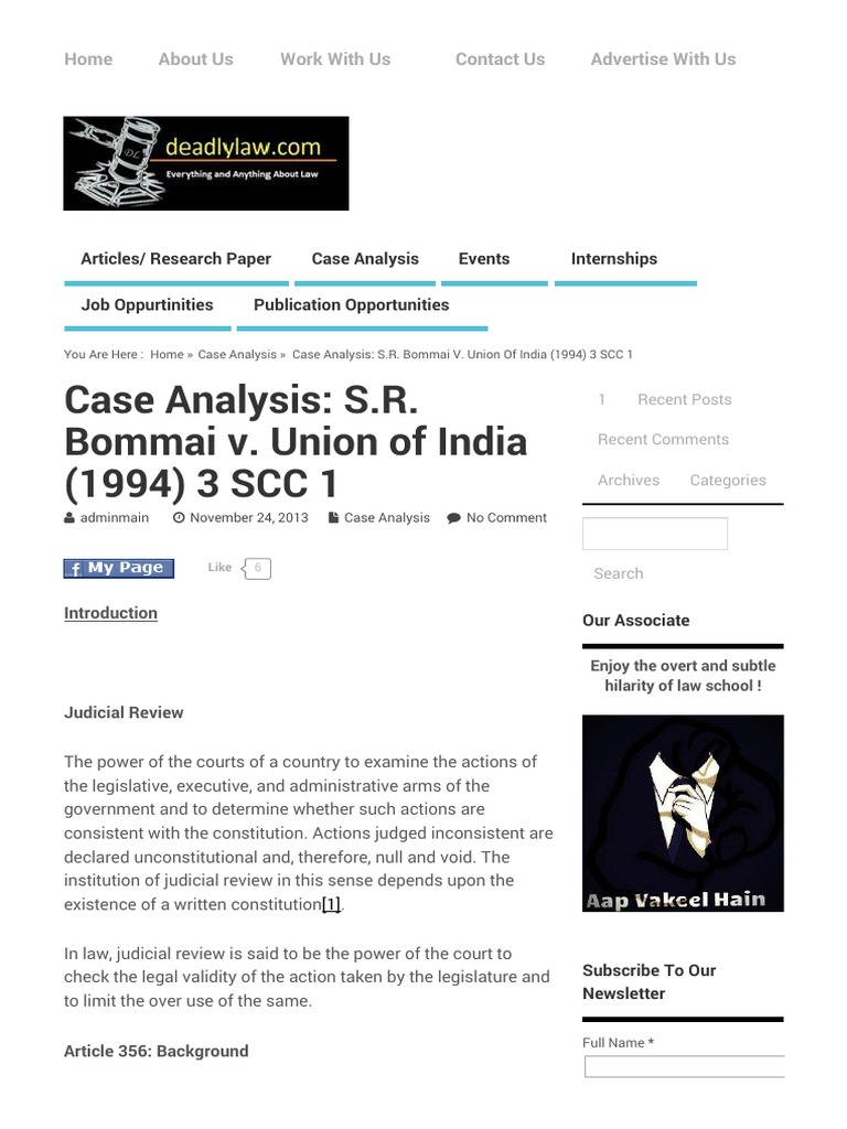 s.r. Bommai v. Union of India (1994) 3 Scc 1 Deadly Law | Judicial ...