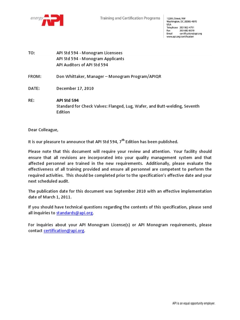 API 594 Wafer Check | PDF