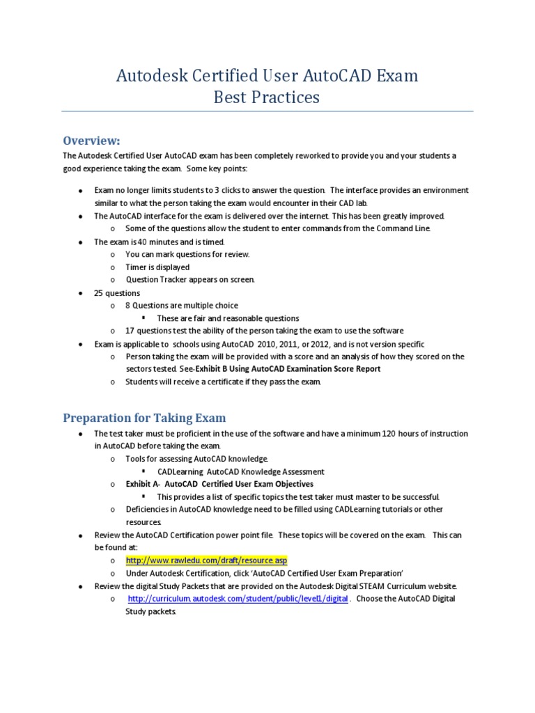 AutodeskCertifiedUserAutoCADExamOverview PDF | PDF | Auto Cad | Test ...