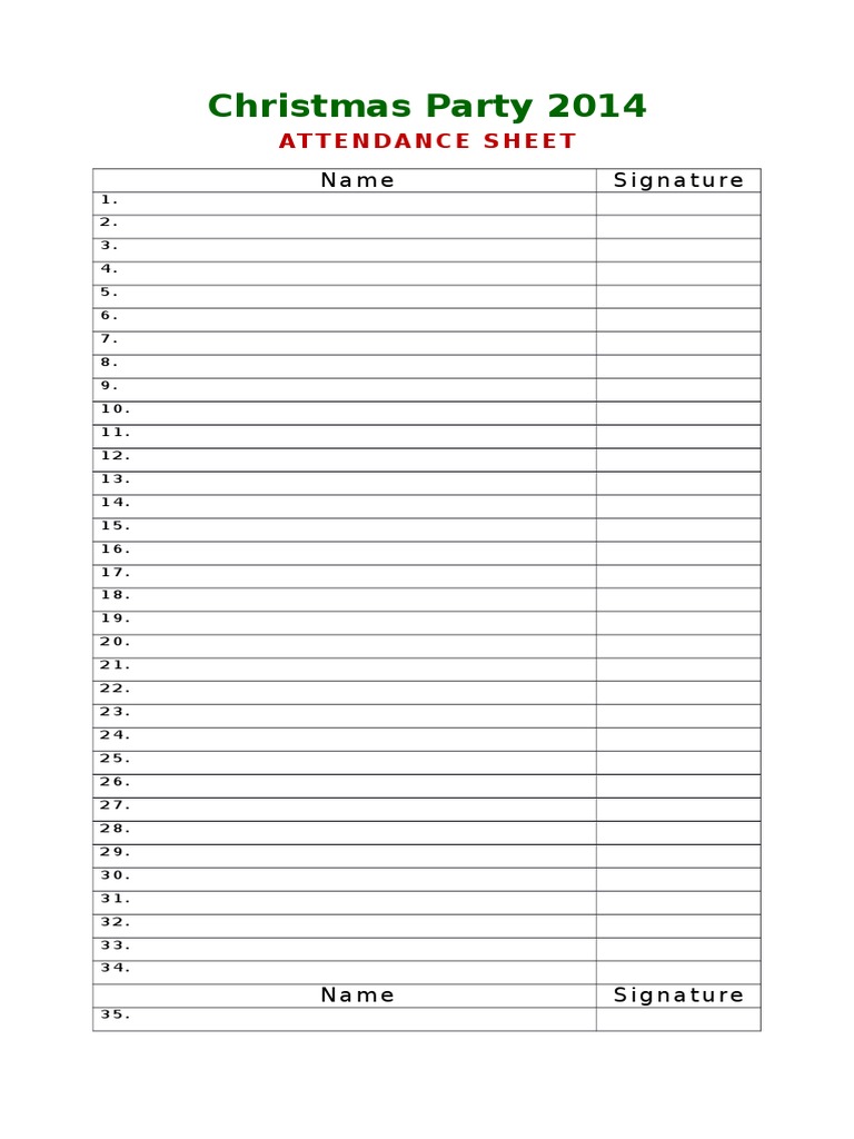Christmas Party Attendance Sheet | PDF | Games & Activities