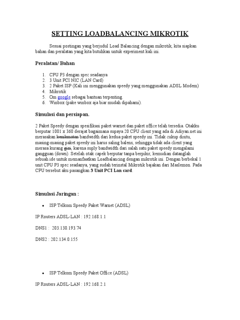 Setting Load Balancing Mikrotik | PDF | Metode & Bahan Ajar