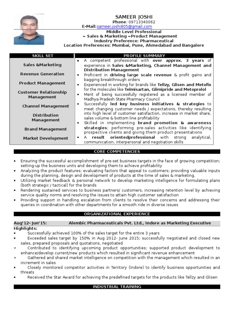 Sameer Joshi Updated Resume 3 | PDF | Strategic Management | Marketing