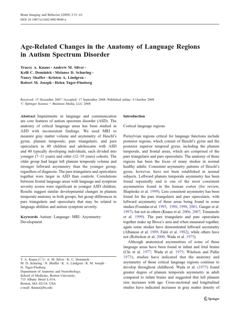 Anatomical Language Changes in ASD | PDF