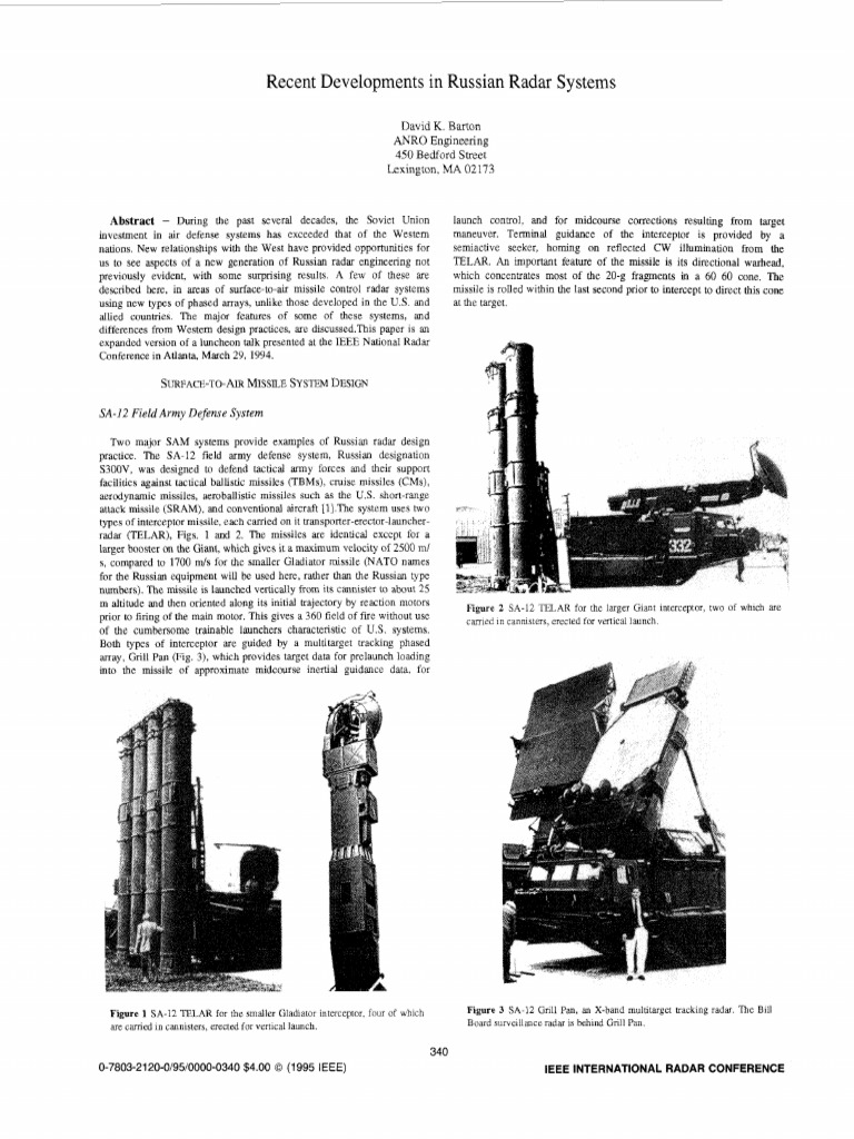Recent Developments in Russian Radar Systems | PDF | Antenna (Radio ...