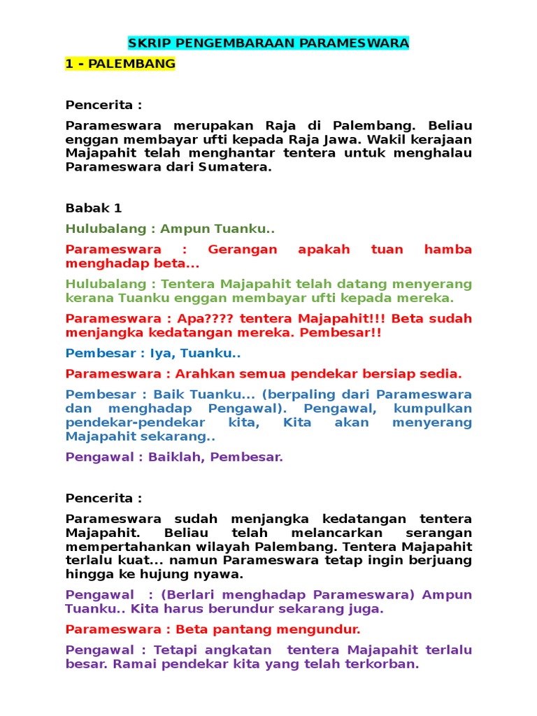 Skrip Lakonan Pengembaraan Parameswara | PDF
