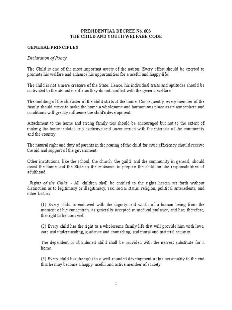 Pertinent Provisions of PD 603 | PDF | Legal Guardian | Intellectual ...